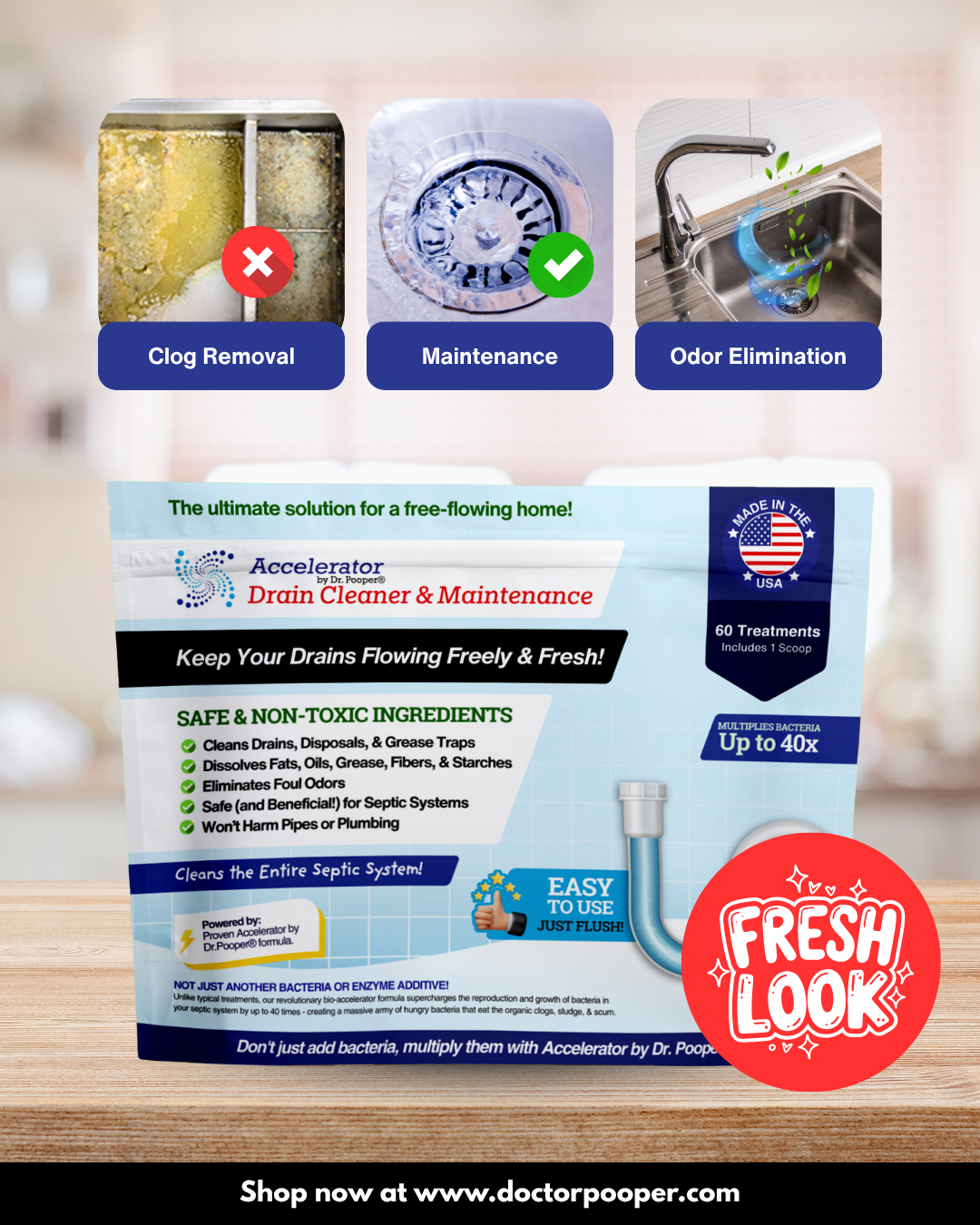 Dr. Pooper's Non-Toxic Drain Cleaner – Eliminates Clogs & Odors ...