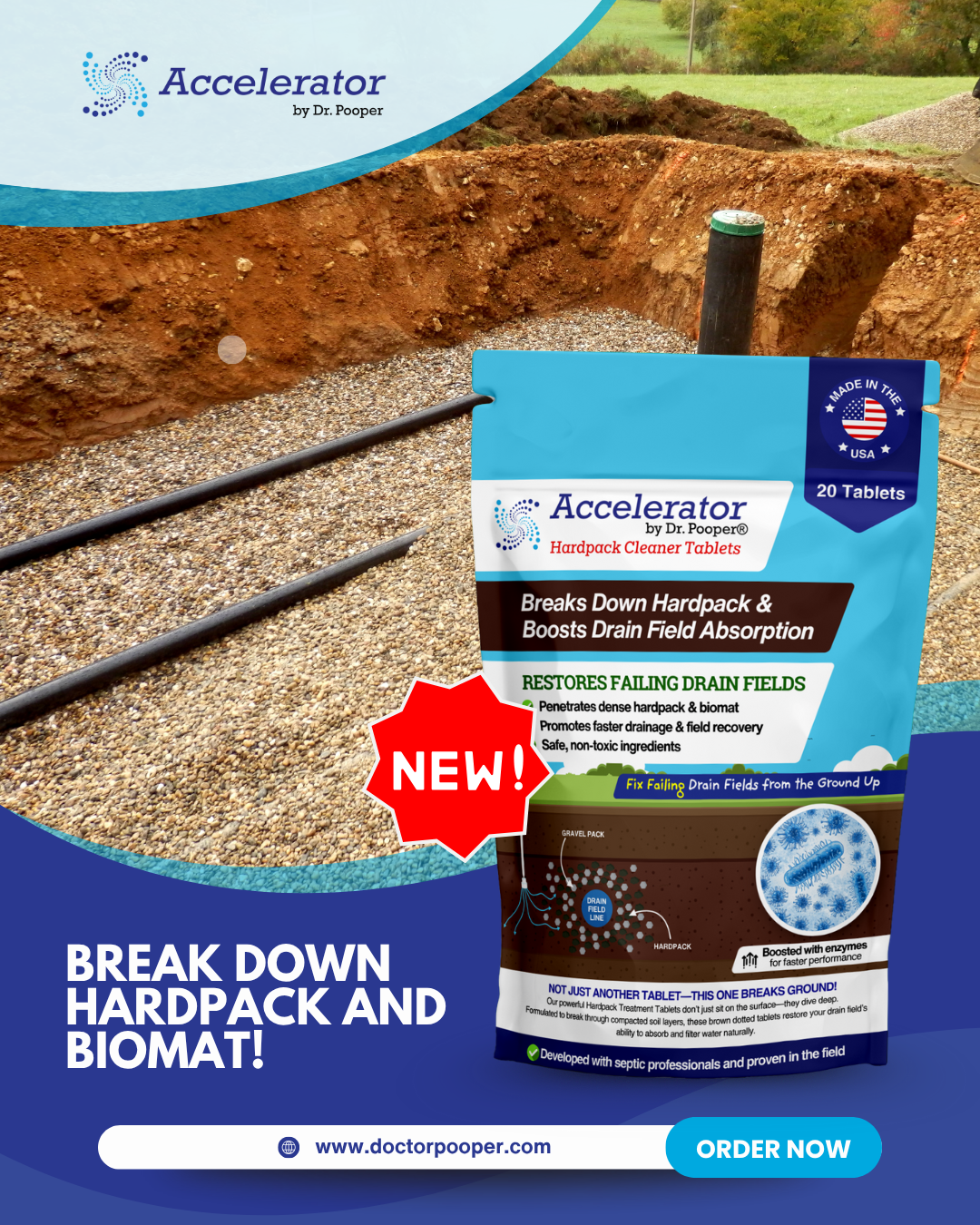 Dr. Pooper's Hardpack Treatment Kit-Advance Septic, Drain Field Care ...