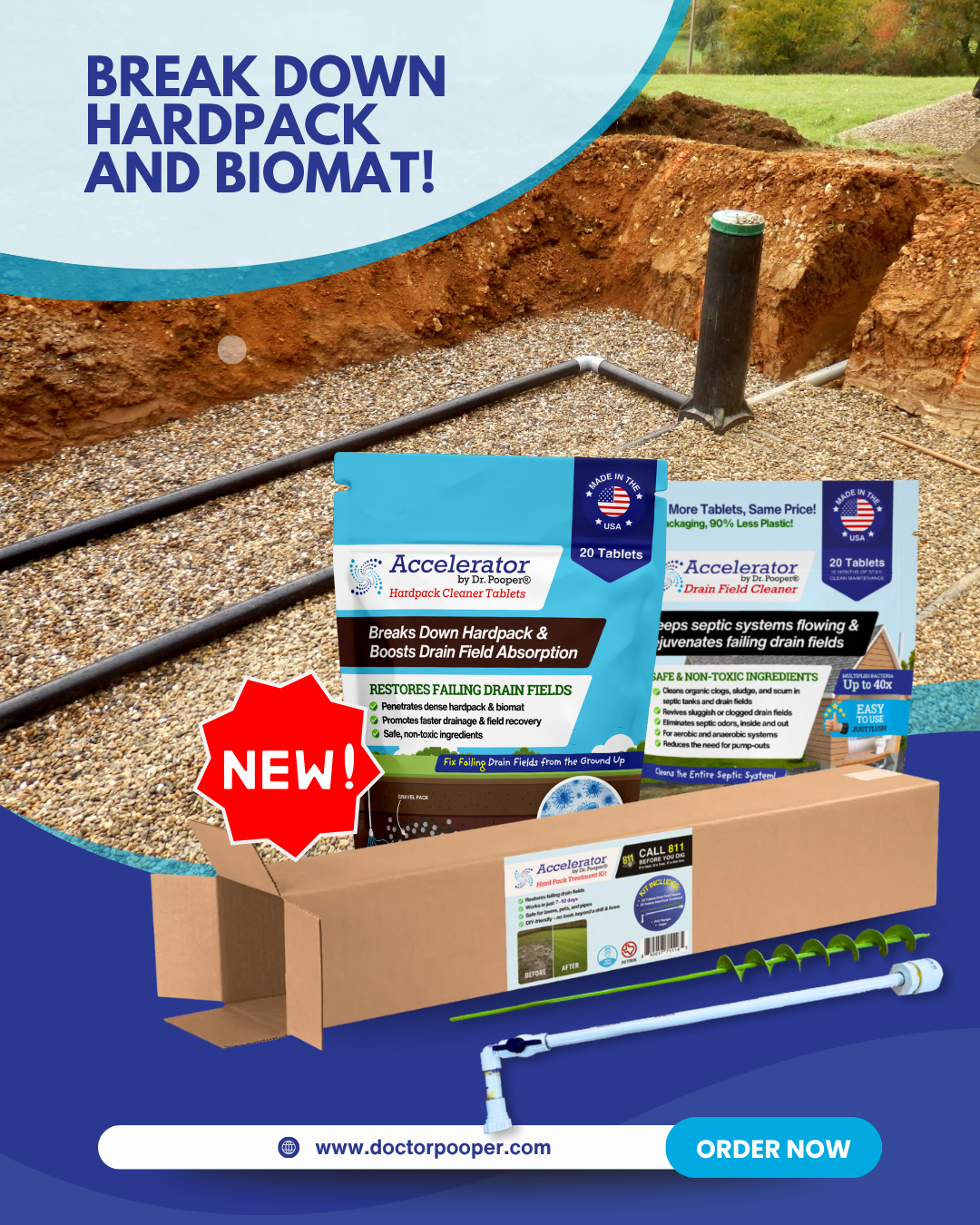 Dr. Pooper's Hardpack Treatment Kit-Advance Septic, Drain Field Care ...
